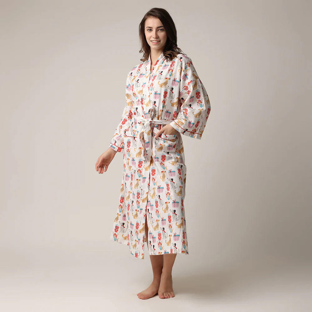 Doggie Presents Long Flannel Robe | Cozy Mahogany Comfort – Cloud Nine Pajamas