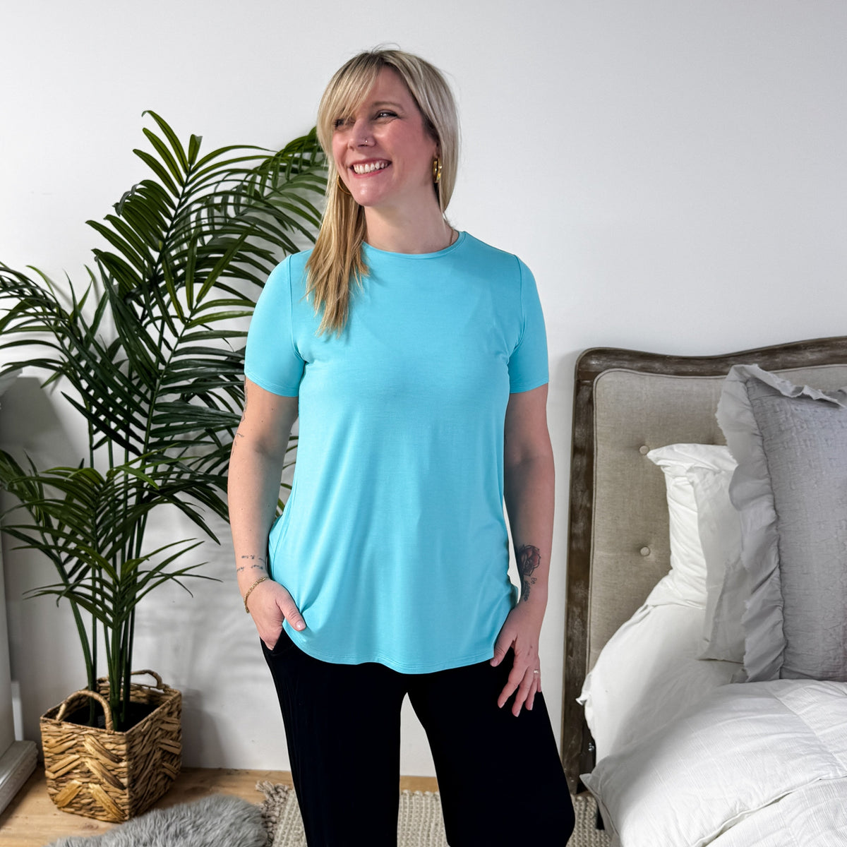 Sky Blue Essential Crew Neck Bamboo T-Shirt – Cloud Nine Pajamas